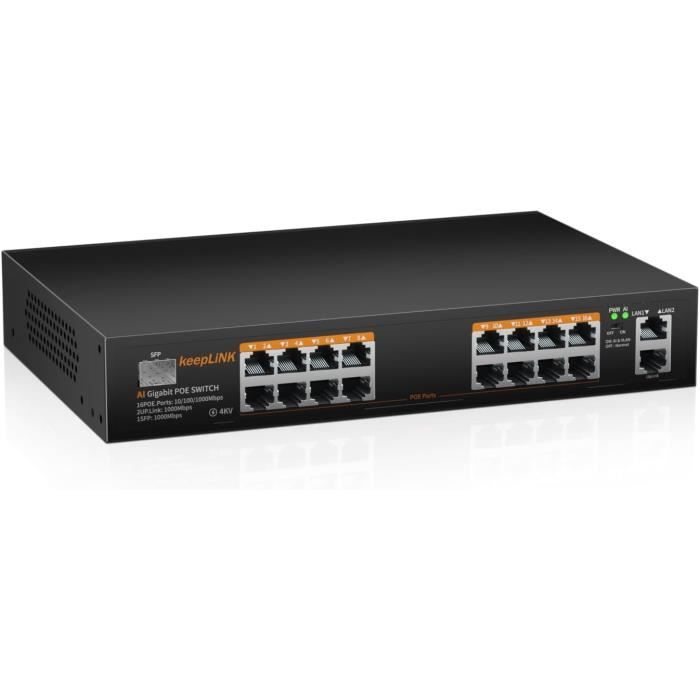 18 Ports Gigabit Switch Poe, 16 Ports Poe+ 1000 Mbps, 2 Gigabit Uplink ...
