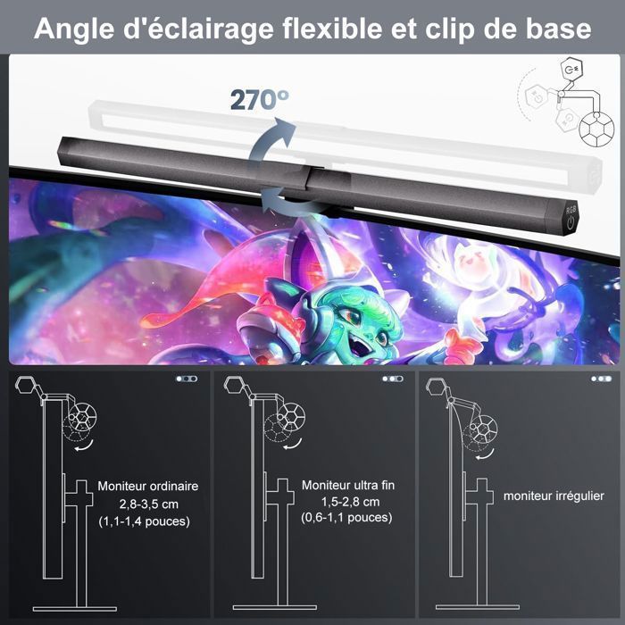LED Lampe Ecran PC Lampe de Bureau USB d'ordinateur 40CM RGB Light Bar ...
