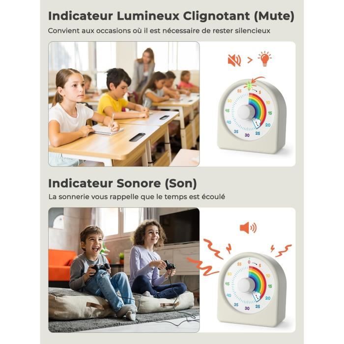 Minuteur Visuel Enfant Rechargeable Avec Fonction Pause, Support Sonore ...