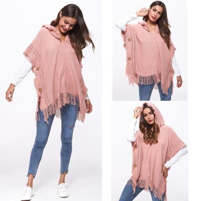 Poncho Femmes - FUNMOON - Luxe - Capuche - Gland - Manche Chauve-Souris ...