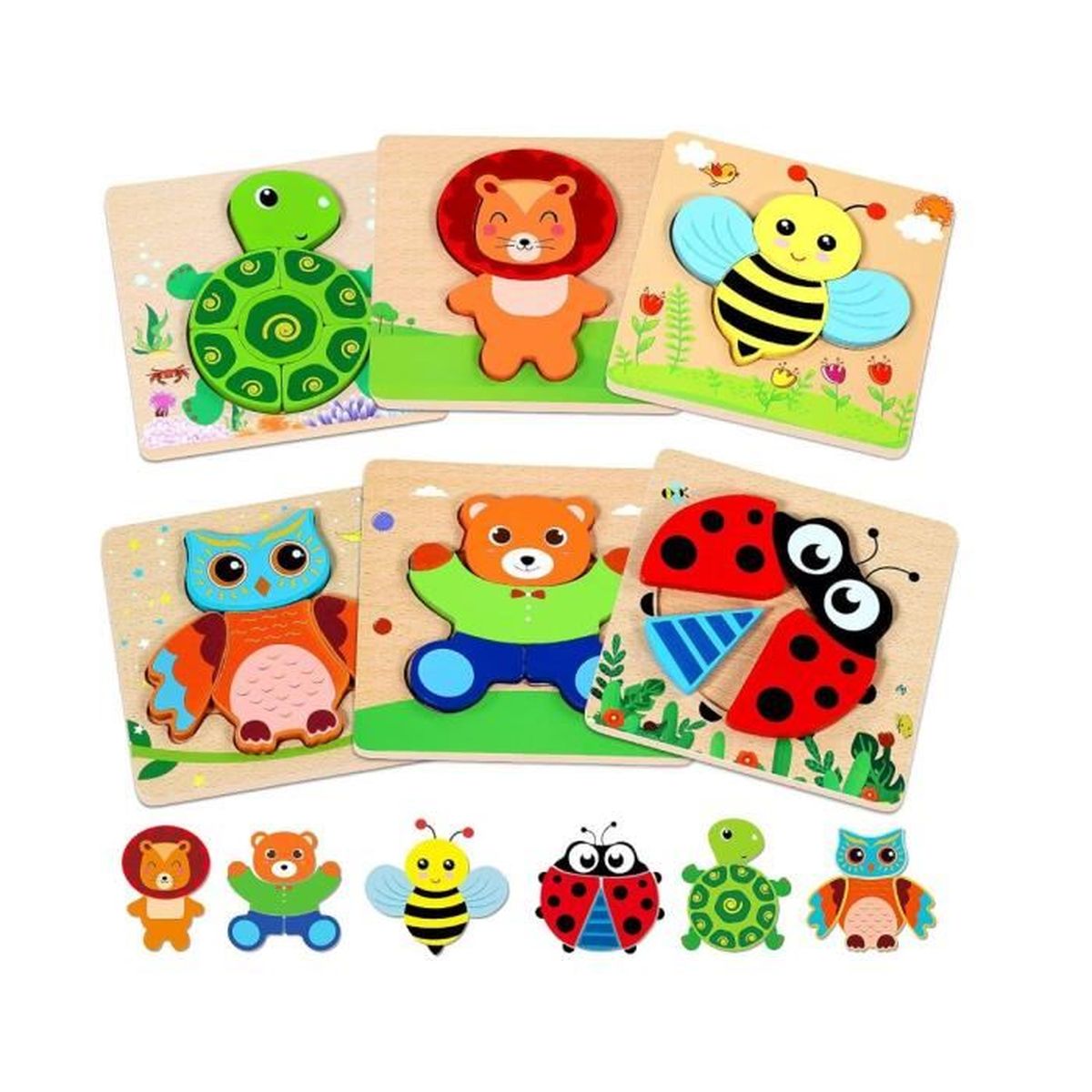 6pcs Jeux Montessori 2 3 4 5 Ans Bois Puzzles Jeux Enfants 2 Ans pour l ...
