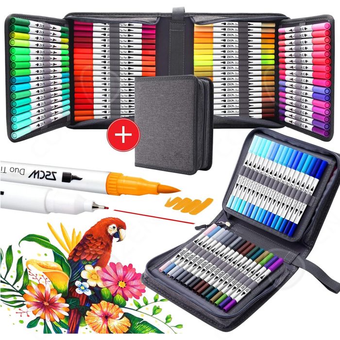 C Feutres 100 couleurs double pointe stylo feutre emballage en toile ...