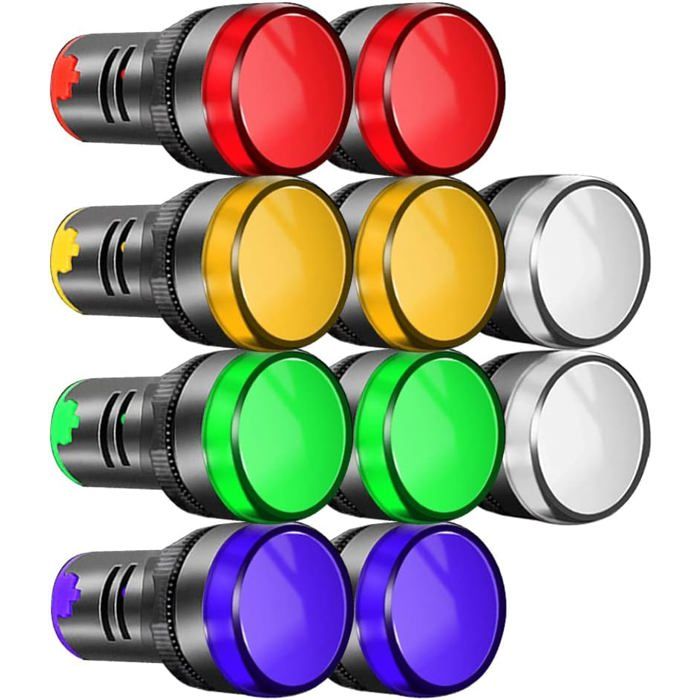 10 pcs voyants lumineux 22mm 220-380VAC LED, montage encastré, rouge ...