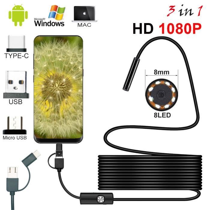 10m - Câble souple - Caméra endoscopique 1080P HD USB, avec câble ...