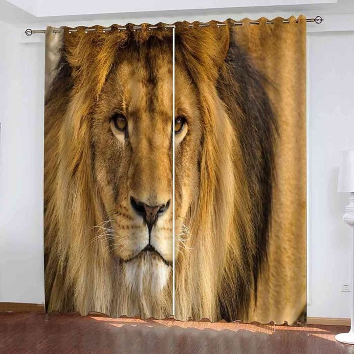 Rideau Occultant Isolant Thermique Motif Lion Animal Rideaux à Oeillets ...