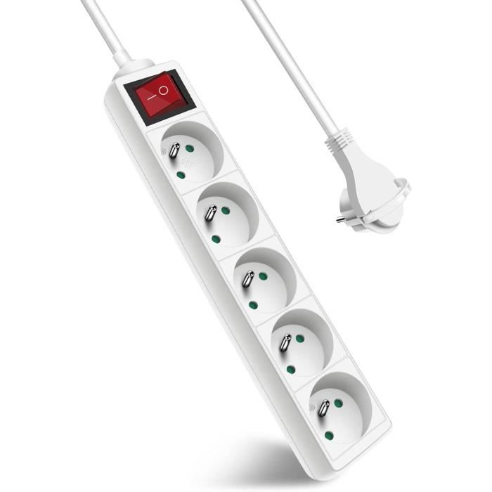 Multiprise 5 Prises Avec Interrupteur Fiche Plate, Bloc 5 Prises ...