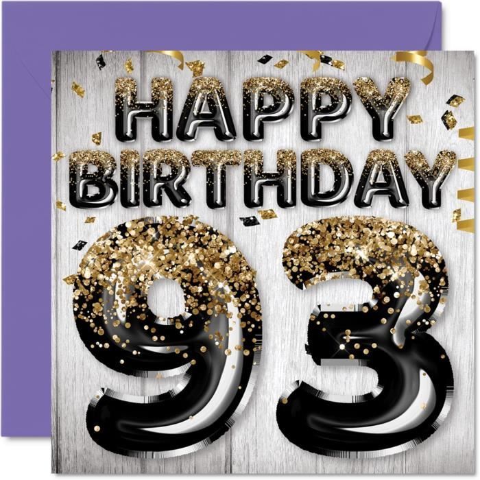 Carte d'anniversaire 93 ans pour homme - Ballons à paillettes noirs et ...