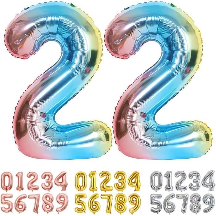 Foil Ballons Dégradé Bleu Chiffre 22, Grands Ballon Numéro 0 1 2 3 4 5 ...