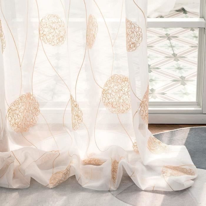 Rideau Voilage Blanc-Rideaux Salon Moderne Avec Orange Motif Broderie, Tulle Rideau Transparent ...