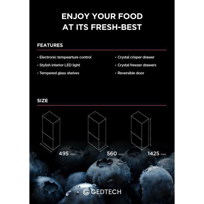 GEDTECH Réfrigérateur combiné congélateur bas 173L GCB173SL - Hauteur ...