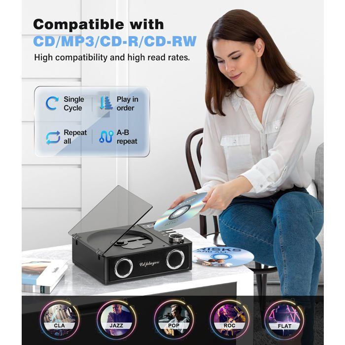 Lecteur CD Greadio Discman Portable, Protection Anti-Skip, 8 Modes de ...