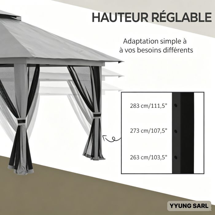 Tonnelle pliante 4x4 m pop-up, double toit, moustiquaires, protection ...