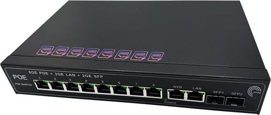 PoE Commutateur Switch Fibre Optique avec 2 Ports SFP 1,25Go, 8 Ports PoE Gigabit Ethernet 10 ...