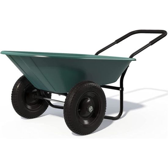 GYMAX Brouette de Jardin 2 Roues, avec Cuve de 140 L, Contenant en PP ...
