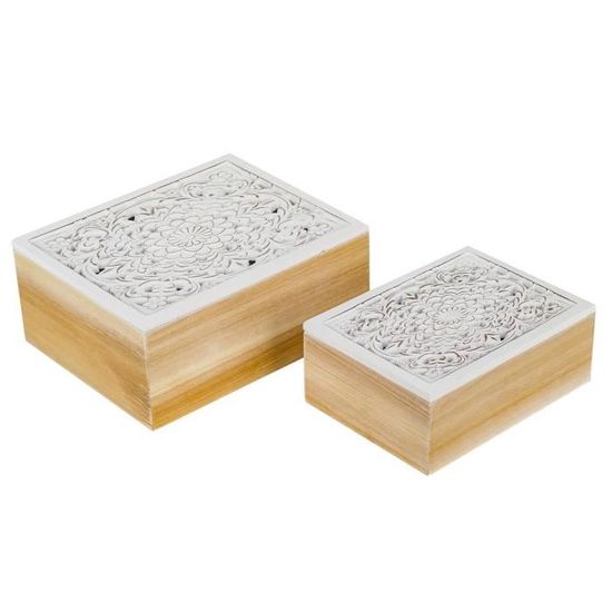 Lot de 2 boîtes décoratives rectangulaires en bois MDF avec couvercle ...