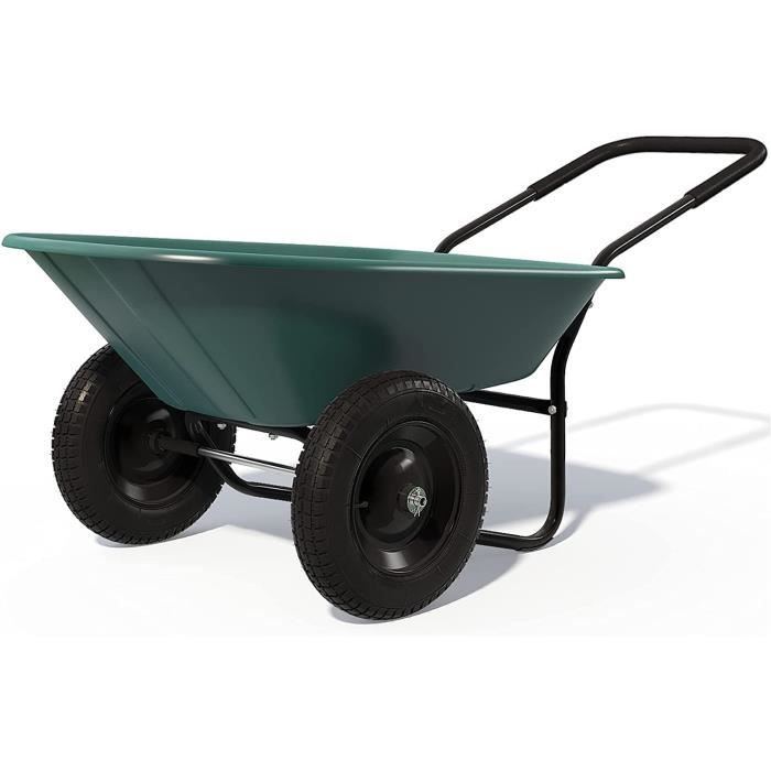 GYMAX Brouette de Jardin 2 Roues, avec Cuve de 140 L, Contenant en PP ...