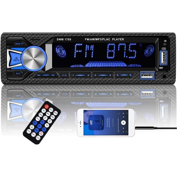 Autoradio avec Double Bluetooth Mains Libres, 1DIN MP3 in-Dash 60 W x 4 avec FM, lumière 7 ...