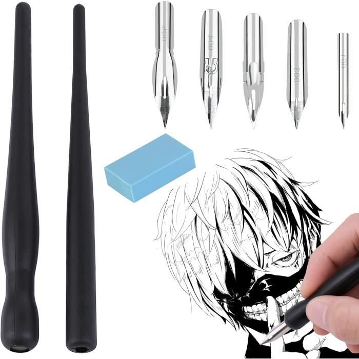 Lot de 2 stylos à plume pour dessin d'artiste, 5 plumes de calligraphie ...