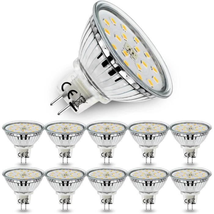 Lot De 10 Ampoules Led Mr16 Gu5.3 12V, Blanc Naturel 4500K, 5W Équivalent À 45W Ampoule Halogène ...