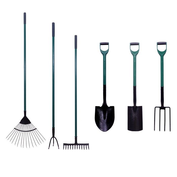 GARDEN Lot d'outils de jardinage pelle + fourche + bêche + râteau ...