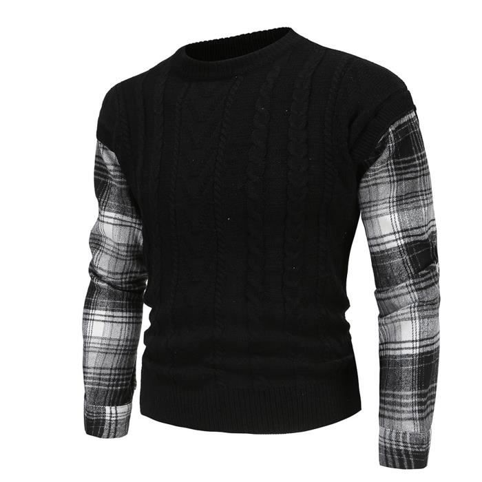 Chandail pour hommes à carreaux à la mode pull à col demi-haut manteau ...