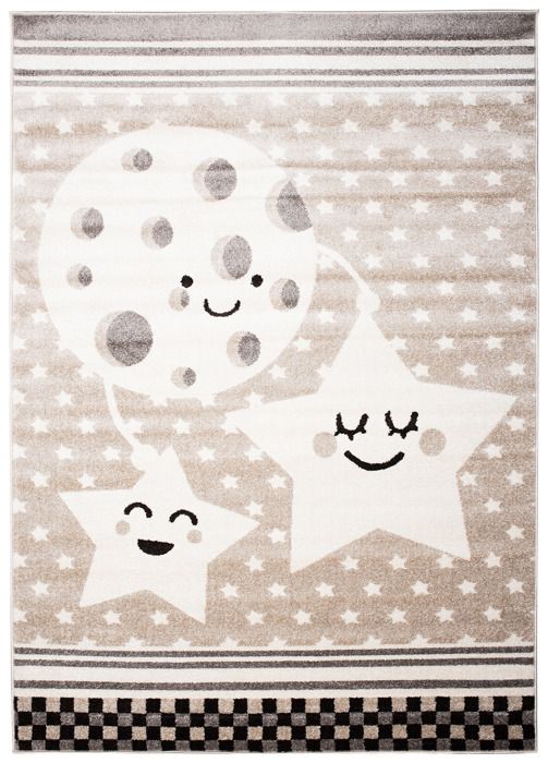 TAPISO Tapis Enfant Poil Court FIESTA Crème Beige Gris Étoiles ...