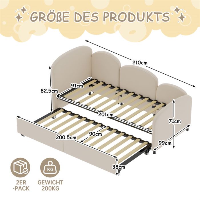 DRIPEX Canapé-Lit extensible 90x200cm avec sommiers,Lit rembourré ...