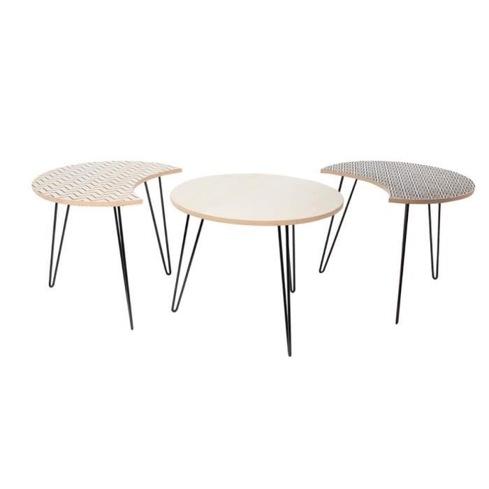 Trycia - Trio de Tables Basses Aspect Bois Motifs Noirs - Cdiscount Maison