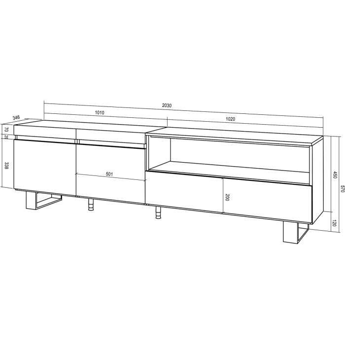 Meuble TV | Banc Télé | Grand espace de Rangement | 200x57x35cm | Pour ...