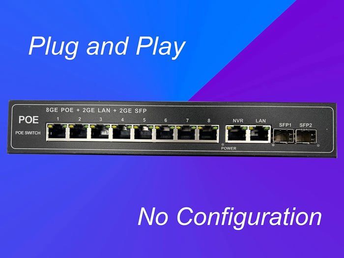 PoE Commutateur Switch Fibre Optique avec 2 Ports SFP 1,25Go, 8 Ports PoE Gigabit Ethernet 10 ...
