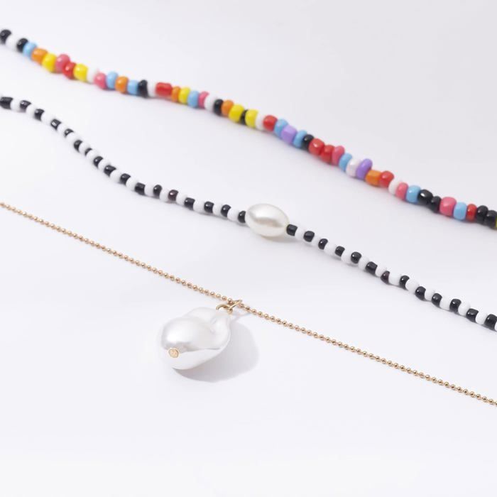 Collier Femme Plaqu Or Multirang Perles Multicolores Collier 3 Rangs ...