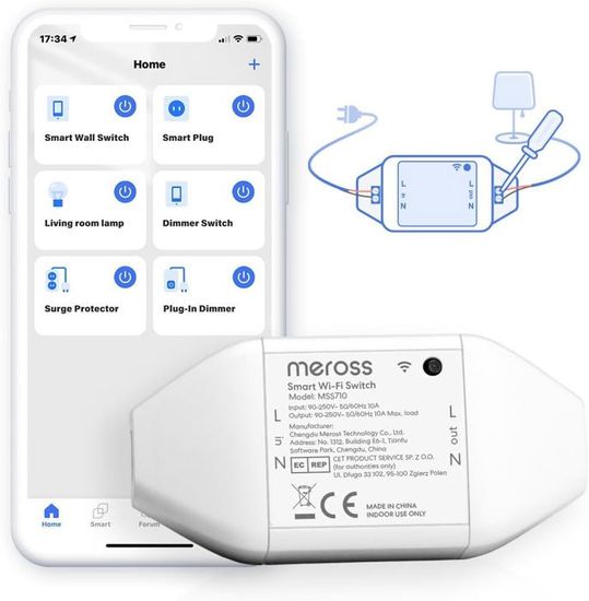 Interrupteur Connecté Wifi, 10A Diy Interrupteur Intelligent Compatible ...