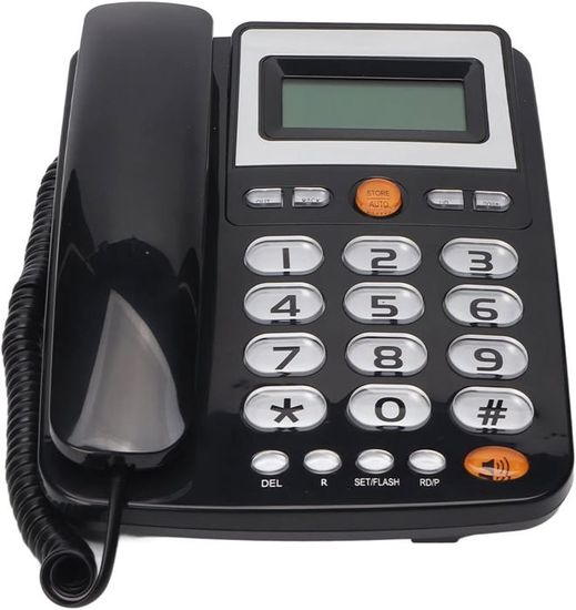 Téléphone Fixe Noir, Téléphone Filaire à Gros Boutons pour Personnes âgées, écran LCD HD ...