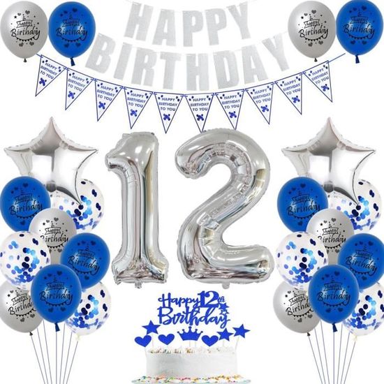Décoration 12 Ans Anniversaire Garcon Fille Décoration Argent Bleu ...