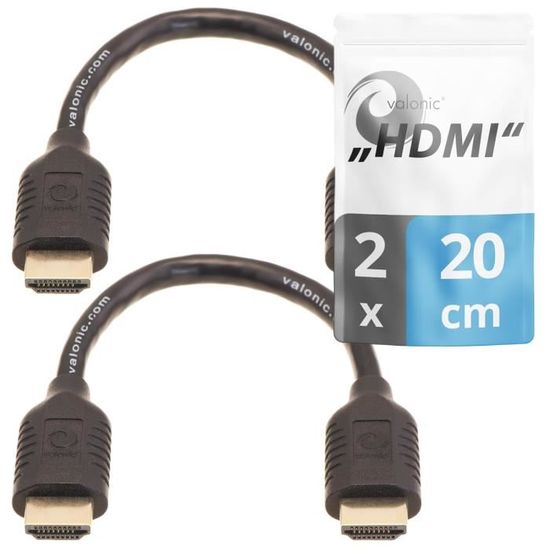 Cable HDMI court, 20cm - 2-pack - 4k, ARC, Ultra HD, Ethernet, high ...