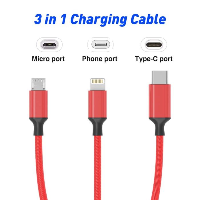 Câble Multi USB 3 en 1 Câble Universel [3M] Multi USB Câble de Chargement en Nylon avec Micro ...