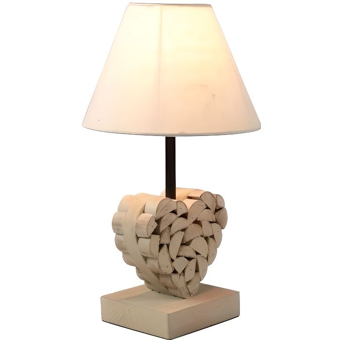 Lampe à poser pied cœur en bois avec abat jour tissu hauteur 36cm ... Lampe à poser pied cœur en bois avec abat jour tissu hauteur 36cm ...
