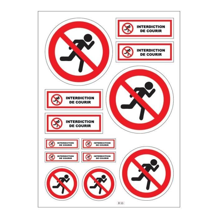 Stickers - Interdiction de courir - A4 - 2 ronds 10cm - 1 rond 8cm - 4 ...
