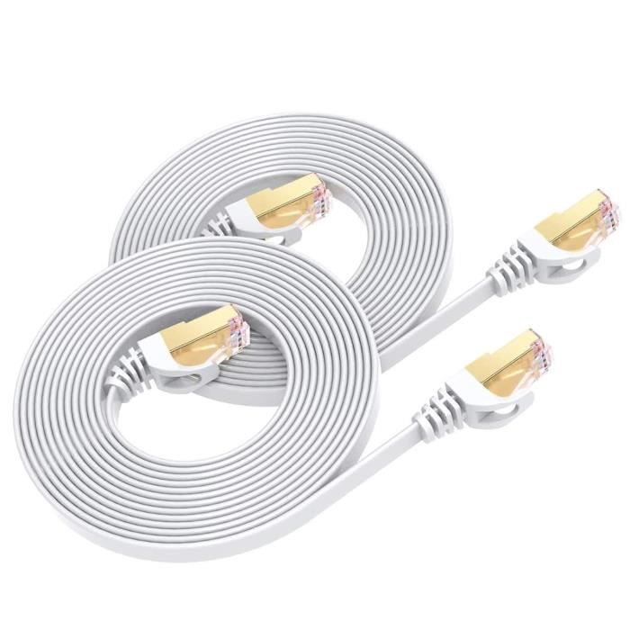 Cat 8 Câble Ethernet 2M 2 Pièces, Câble Réseau Lan Gigabit Rj45 Plat ...