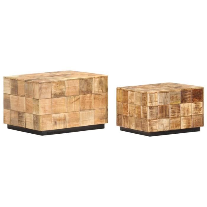 MAD Tables basses 2 pcs avec design de blocs Bois de manguier brut ...