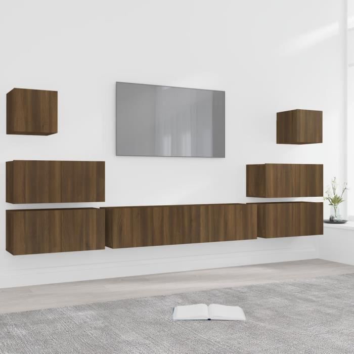 LIA - Ensemble de meubles TV 8 pcs Chêne marron Bois d'ingénierie ...