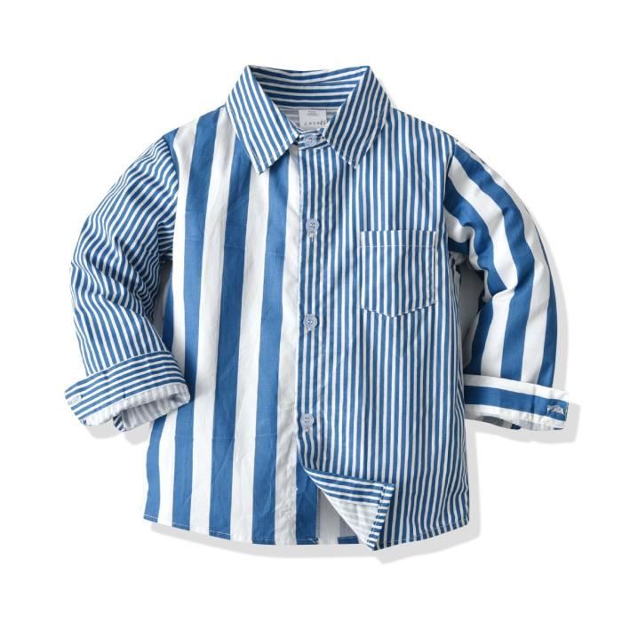 Chemise Garcon à Rayures Manches Longues Chemise Enfant Coton Tissu ...