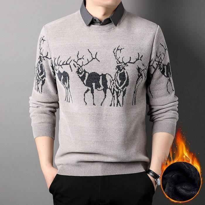 Pull homme Faux Deux Pièces Jacquard Tricoté Col Chemise Fashion Chaude ...