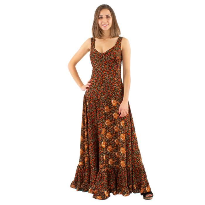 Robe longue bohème imprimée Coline Noir - Cdiscount Prêt-à-Porter