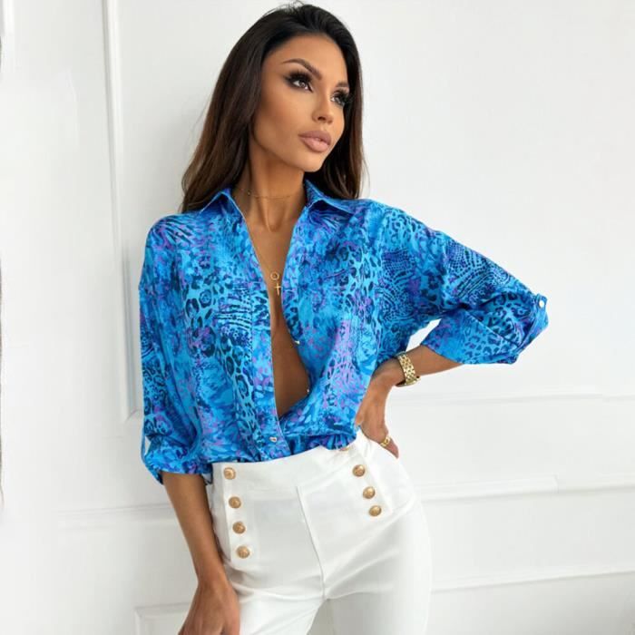 Chemise,Casual Long Sleeve Print Blouse Women 2022 Fashion Turn Down ...