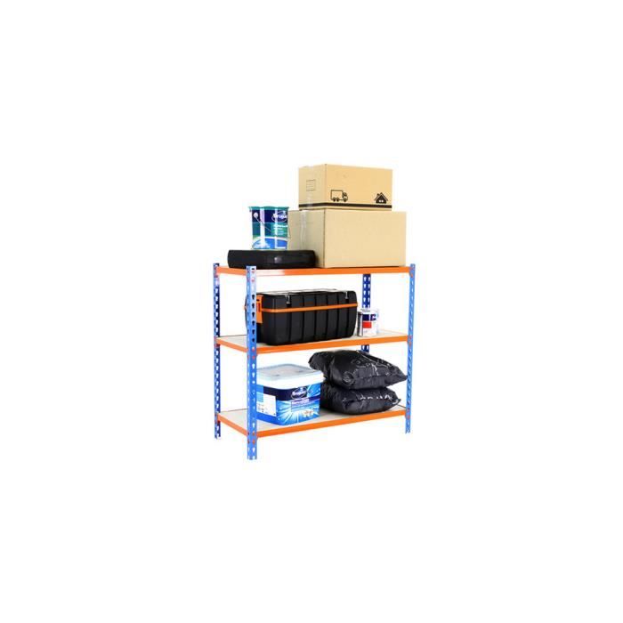 Étagère métallique 3 niveaux - MADERCLICK MEGAPLUS - 900 x 1200 x 300 mm - Bleu - Orange - 150 ...