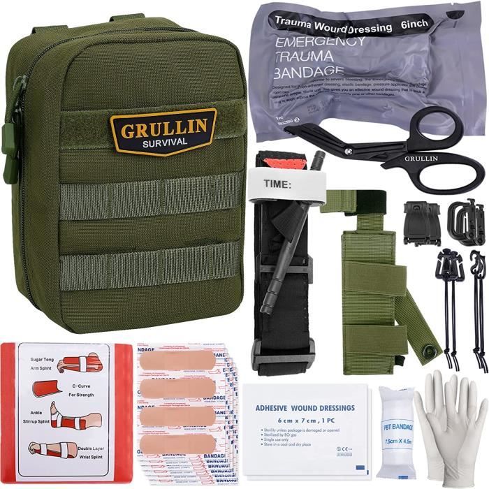 GRULLIN Kit de traumatologie Molle IFAK, Trousse de Premiers Soins Tactique, EMT d'urgence pour ...