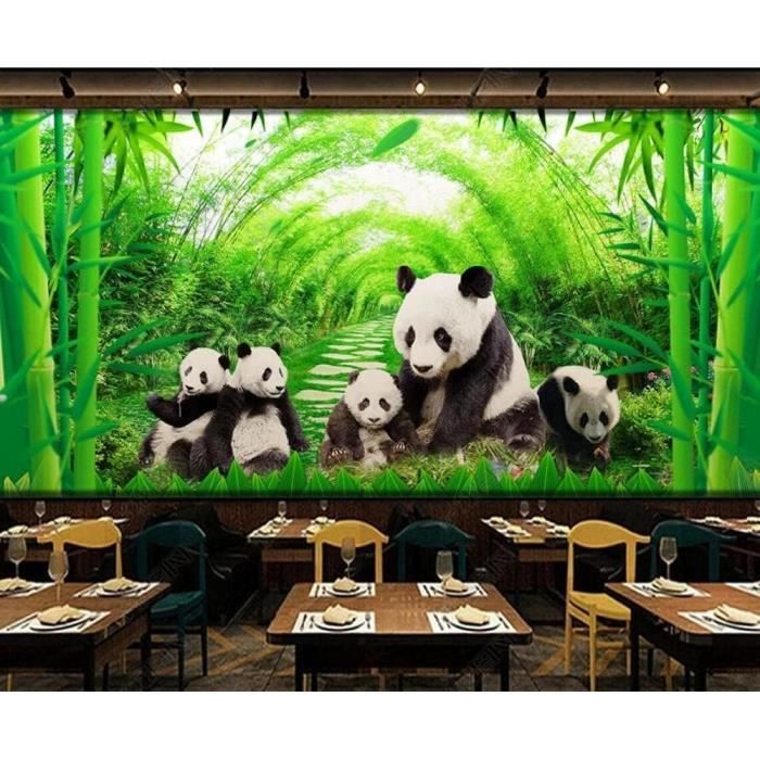 Papier Peint Panoramique 3D Forêt De Bambous Vert Panda Papier Peint 3D ...