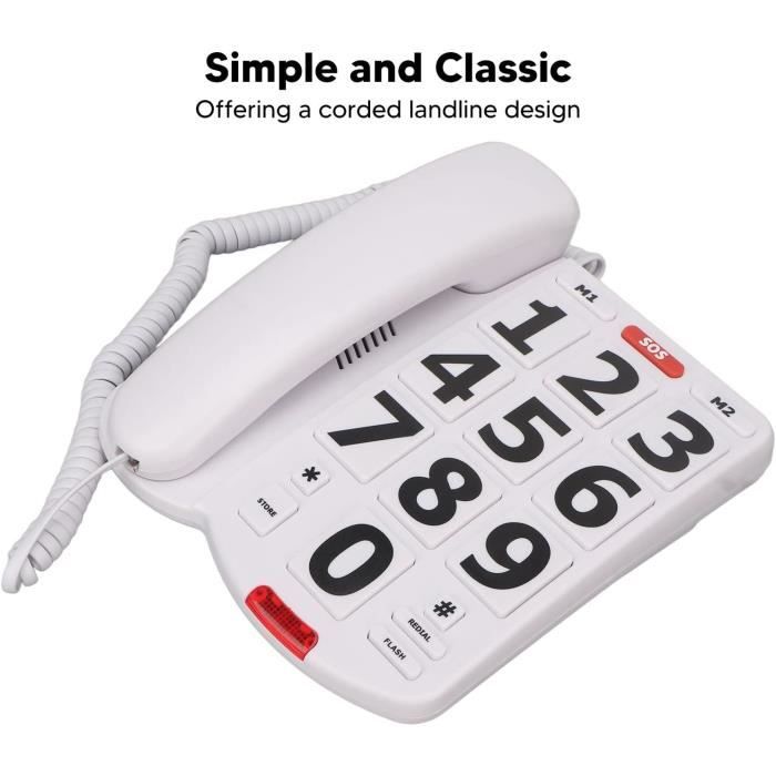 Ehskzjh Téléphone Fixe À Gros Boutons Pour La Maison, Téléphone Filaire Pour Personnes Âgées ...