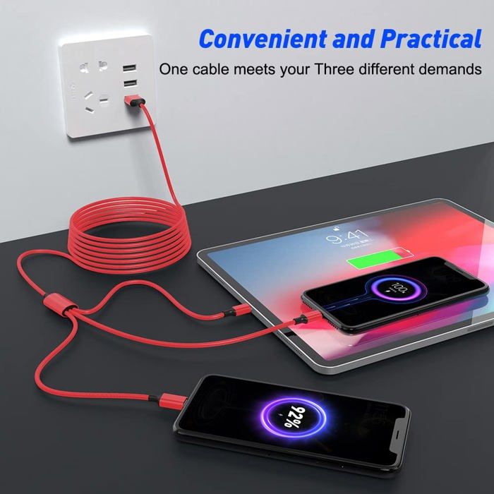 Câble Multi USB 3 en 1 Câble Universel [3M] Multi USB Câble de Chargement en Nylon avec Micro ...